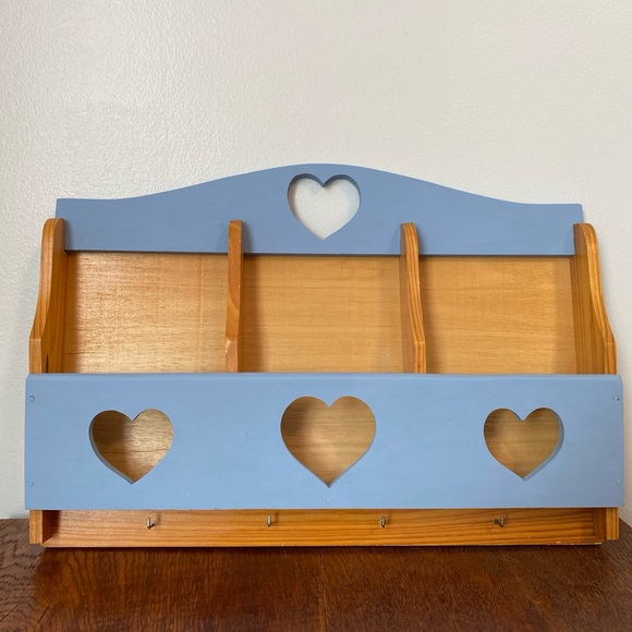 homemade | Wall Decor | Blue Heart Wooden Wall Shelf Mail Bill Letter ...